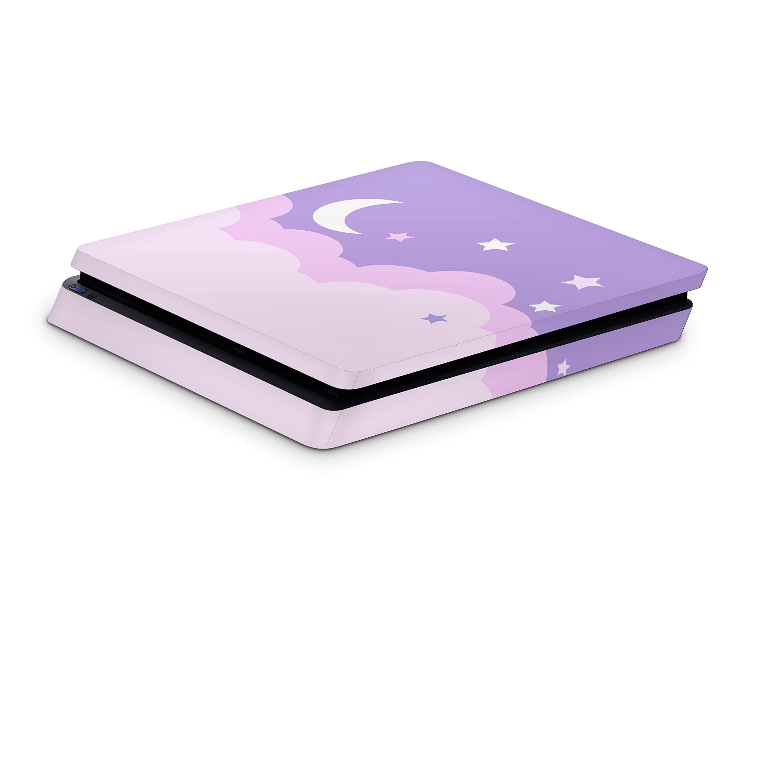 ZOOMHITSKINS Compatible with PS 4 Slim, Moon Pastel Purple Pink Kawaii Anime Cloud Stars, Durable & Fit, Easy to Install, 3M Vinyl, Made in The USA