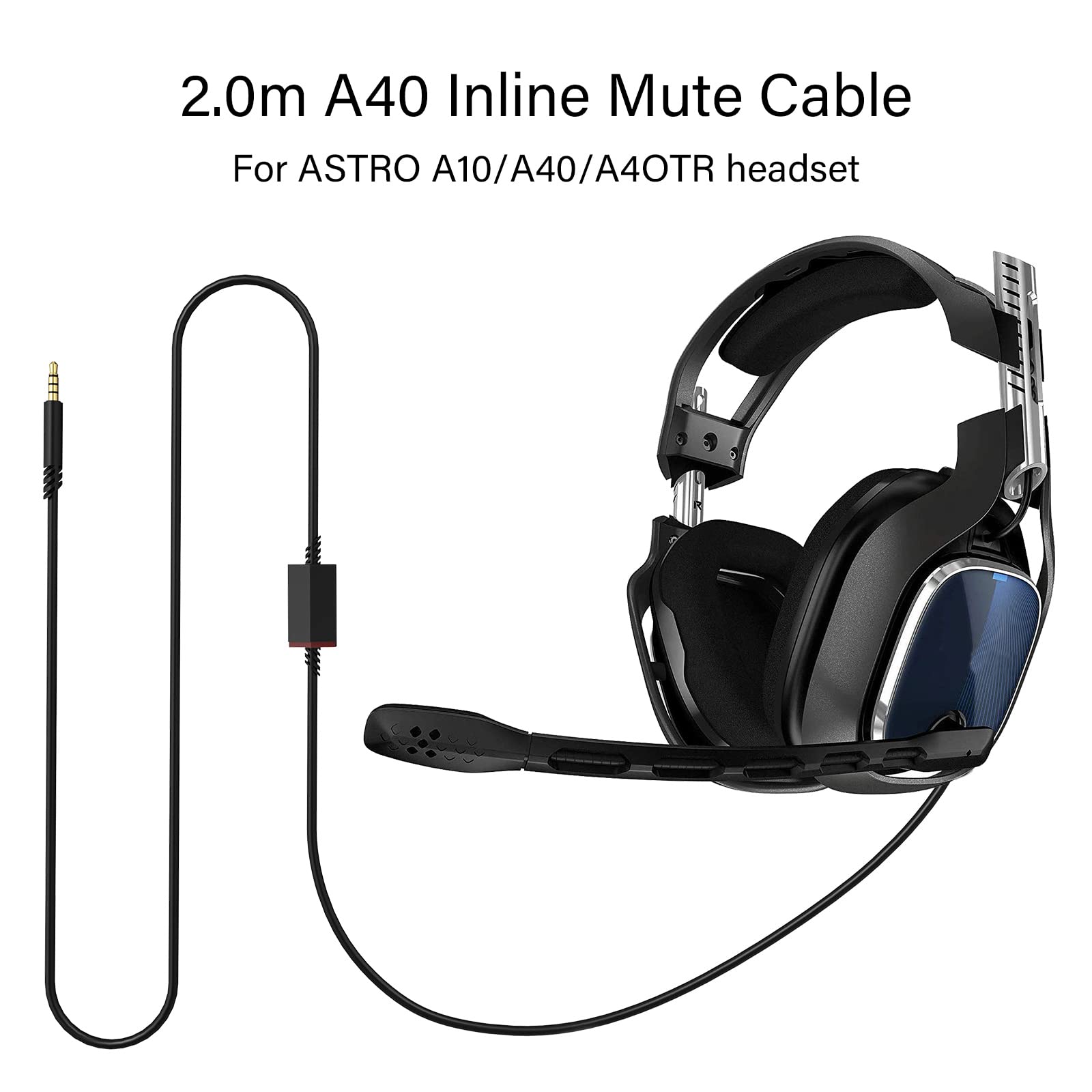 A10 Replacement Cord, Compatible with Astro A40 Headset, Inline Mute Cord for A40 A30 A10 Gaming Headsets / PS5, PS4, Xbox One Controller (6 Feet)