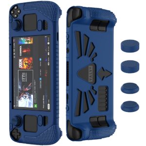 suihuoji steam deck/steam deck oled standing protective case, thickening silicone accessories protector, soft cover skin shell with 2 pairs thumb grips, full protection for valve stream deck (blue)