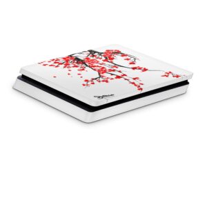 zoomhitskins compatible with ps 4 slim, red flowers japan black white sakura cherry blossom, durable & fit, easy to install, 3m vinyl, made in the usa