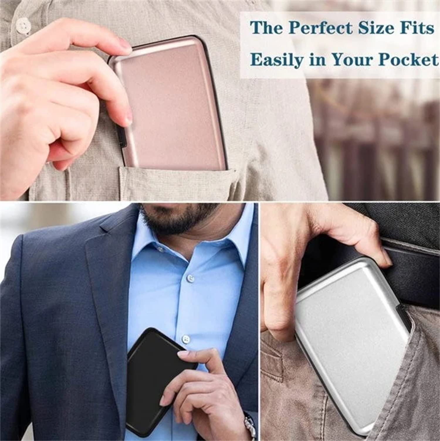 2023 New Stainless Steel Wallet Clip Pro Secure Tech Anti-Theft Wallets with DIY Stickers, Waterproof Bifold Slim Aluminum Alloy Wallet for Men Women, Credit Cards Holder Purse for Travel Work (Black)