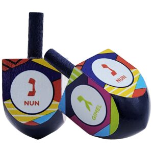 The Dreidel Company Multi Colored Hand Painted Wooden, The Hanukkah Game, Let's Play Dreidel (10-Pack)