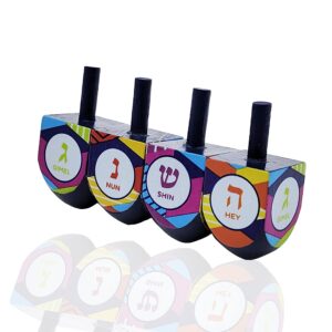 The Dreidel Company Multi Colored Hand Painted Wooden, The Hanukkah Game, Let's Play Dreidel (10-Pack)