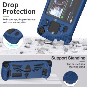 SUIHUOJI Steam Deck/Steam Deck OLED Standing Protective Case, Thickening Silicone Accessories Protector, Soft Cover Skin Shell with 2 Pairs Thumb Grips, Full Protection for Valve Stream Deck (Blue)