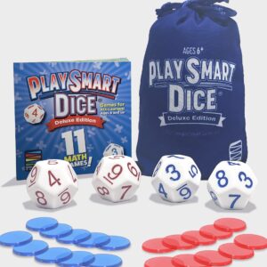 PlaySmart Dice Deluxe: Sharpen Math Skills at Home and On The Go with Uniquely Numbered Math Dice and 11 Fun Math Games That Help Kids Master Mental Math. Perfect Travel Game!