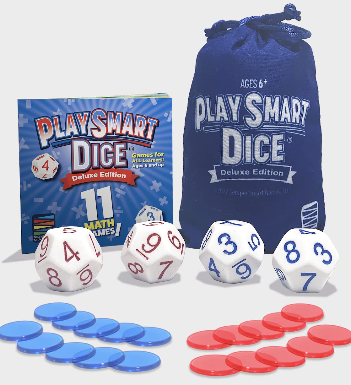 PlaySmart Dice Deluxe: Sharpen Math Skills at Home and On The Go with Uniquely Numbered Math Dice and 11 Fun Math Games That Help Kids Master Mental Math. Perfect Travel Game!