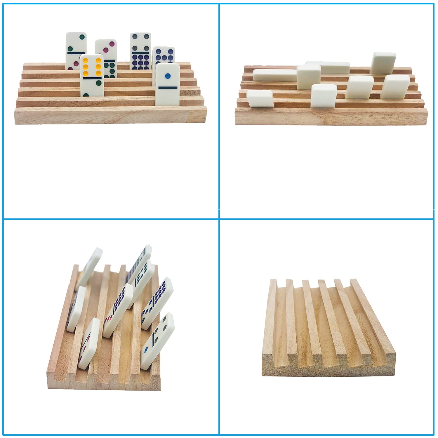 ESSAJOY Wooden Domino Trays/Racks Set of 4 Mexican Train Domino Trays/Racks Holders Rummy Rack Domino Tiles Holders Domino Wood Holder【Dominoes Not Included】