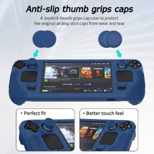 SUIHUOJI Steam Deck/Steam Deck OLED Standing Protective Case, Thickening Silicone Accessories Protector, Soft Cover Skin Shell with 2 Pairs Thumb Grips, Full Protection for Valve Stream Deck (Blue)