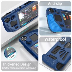 SUIHUOJI Steam Deck/Steam Deck OLED Standing Protective Case, Thickening Silicone Accessories Protector, Soft Cover Skin Shell with 2 Pairs Thumb Grips, Full Protection for Valve Stream Deck (Blue)