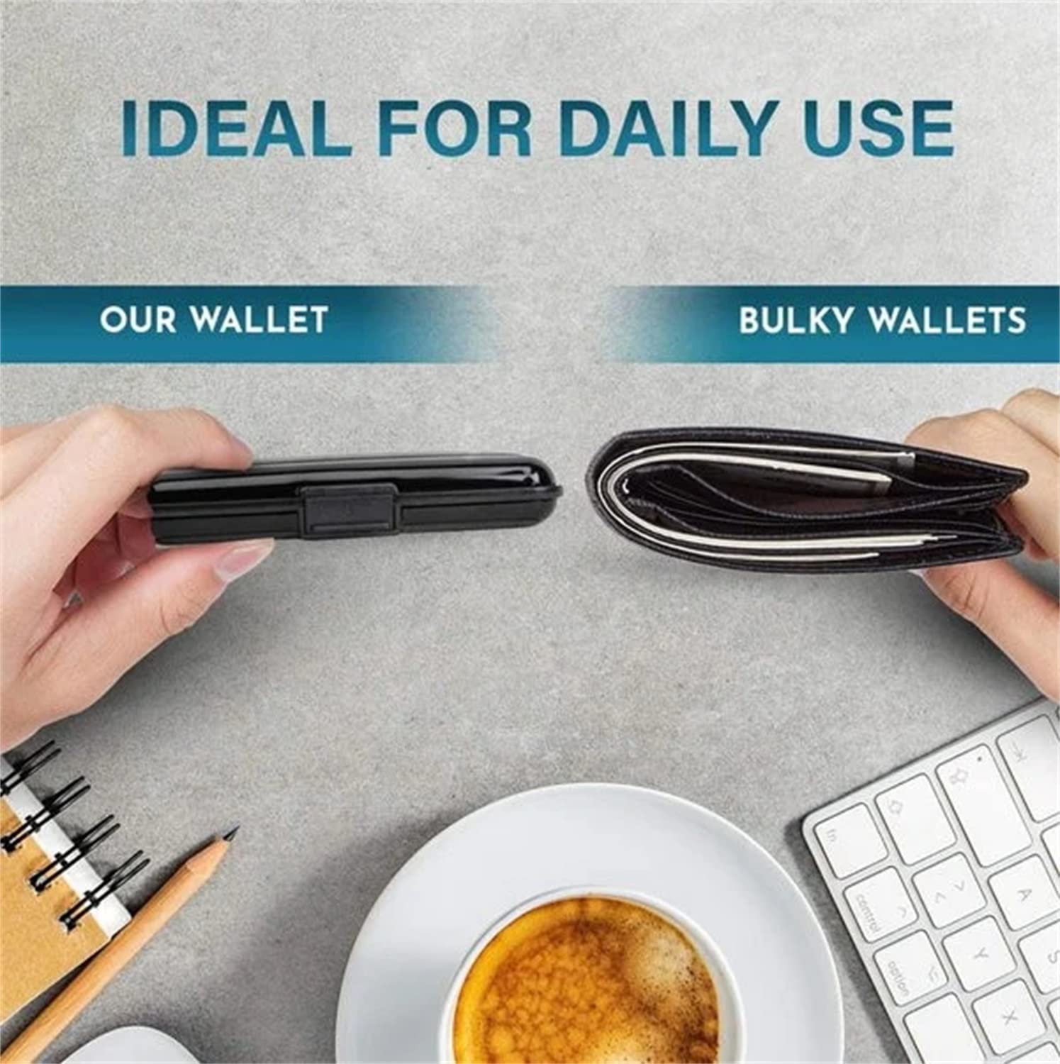 2023 New Stainless Steel Wallet Clip Pro Secure Tech Anti-Theft Wallets with DIY Stickers, Waterproof Bifold Slim Aluminum Alloy Wallet for Men Women, Credit Cards Holder Purse for Travel Work (Black)