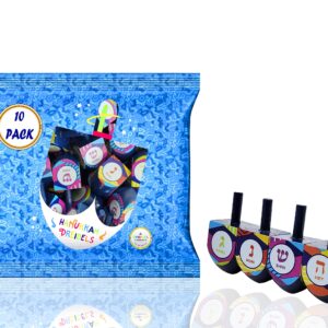 The Dreidel Company Multi Colored Hand Painted Wooden, The Hanukkah Game, Let's Play Dreidel (10-Pack)