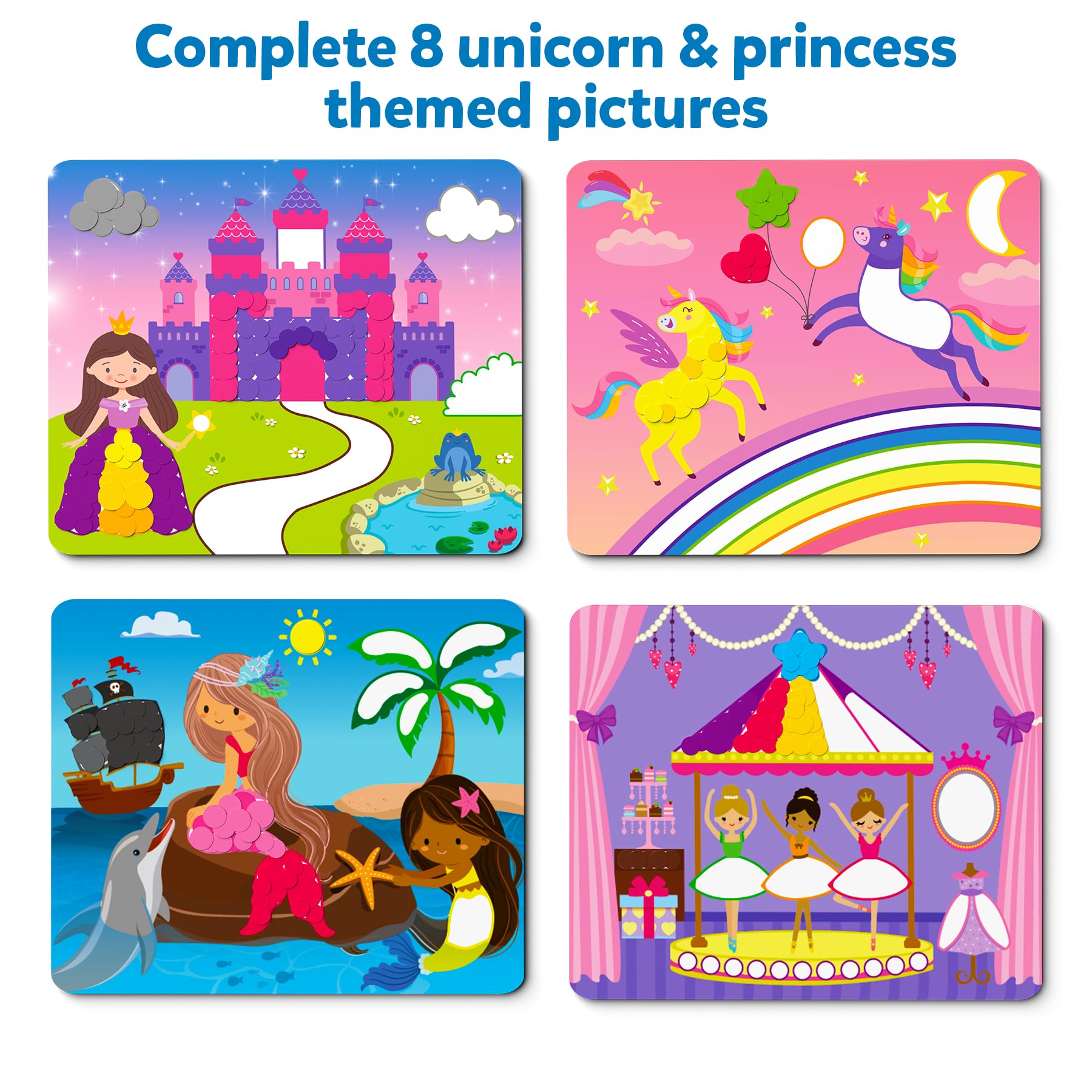 Skillmatics Art Activity - Dot It Unicorns & Princesses, No Mess Sticker Art for Kids, Craft Kits, DIY Activity, Gifts for Boys & Girls Ages 3, 4, 5, 6, 7, Travel Toys