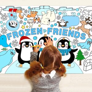 haooryx giant polar animals themed coloring poster 4.6 x 2ft large jumbo frozen friends blank paper banner with penguin polar bear coloring tablecover decoration for kids diy art craft activity supply