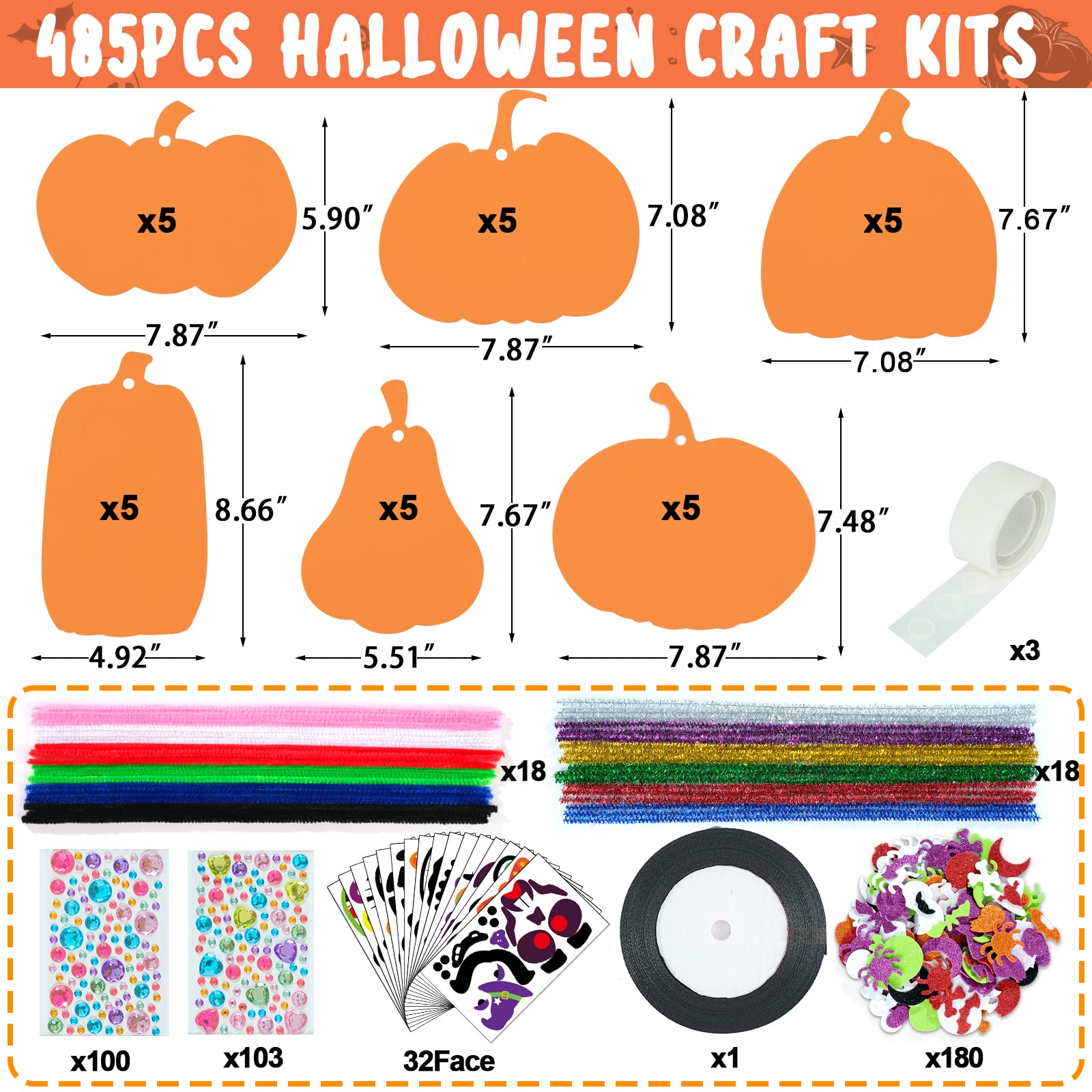 485Pcs Halloween Crafts for Kids Foam Pumpkins for Crafts DIY Pumpkin Decorating 30 Kits Pumpkin Stickers Halloween Arts and Crafts for Kids Fall Halloween Activities Decorations Party Favors Supplies