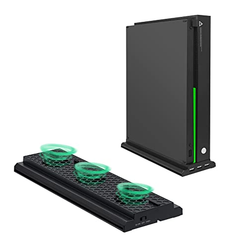 Mcbazel Vertical Cooling Stand for Xbox One X, Cooling Fan Stand with 3 USB Ports and Light Bar Compatible with Xbox One X Console Only - Black