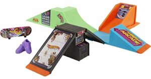 hot wheels skate arcade skatepark playset, includes exclusive tony hawk-designed fingerboard and 1 pair of removable skate shoes for kids