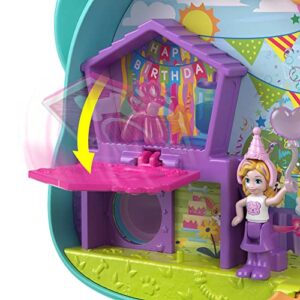 Polly Pocket Compact Playset, Doggy Birthday Bash with 2 Micro Dolls & Accessories, Travel Toy with Surprise Reveals