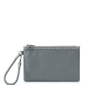 The Sak Vita Wristlet in Leather, Convertible Design with Adjustable Straps, Dusty Blue