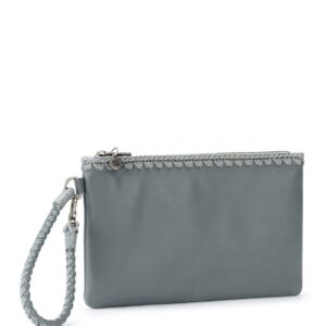 The Sak Vita Wristlet in Leather, Convertible Design with Adjustable Straps, Dusty Blue