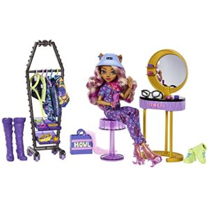 monster high doll & playset, clawdeen wolf boo-tique studio with fashion accessories, 20+ pieces for mix-&-match outfits