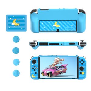 Switch OLED Blue Case, Switch OLED Accessories Kit Include Switch OLED Protective Case, Switch OLED Game Case and Switch OLED Thumb Grips - Blue