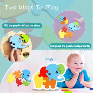 Wooden Puzzles for Toddlers 1-3 Learning Sensory Toys Gifts for 1 2 3 Year Old Girls Boys 6 Animal Shape Jigsaw Toddler Puzzles Ages 2-4 Baby Educational STEM Montessori Toys Preschool Building Games