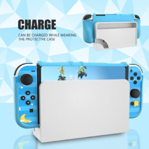 Switch OLED Blue Case, Switch OLED Accessories Kit Include Switch OLED Protective Case, Switch OLED Game Case and Switch OLED Thumb Grips - Blue