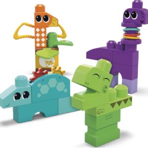 Mega BLOKS Fisher-Price Toddler Building Blocks Toy Set, Squeak ‘n Chomps Dinos with 24 Pieces, 4 Buildable Animals, Ages 1+ Years