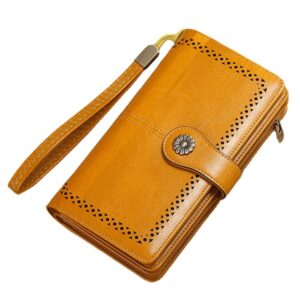 chanpincl rfid vintage long wallets for women secure large capacity travel wristlet clutch multi-card wallets (yellow)