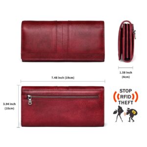 CHANPINCL RFID Vintage Long Wallets for women 3 Zippers Secure Large Capacity Travel Clutch Multi-card Wallets (Purple)