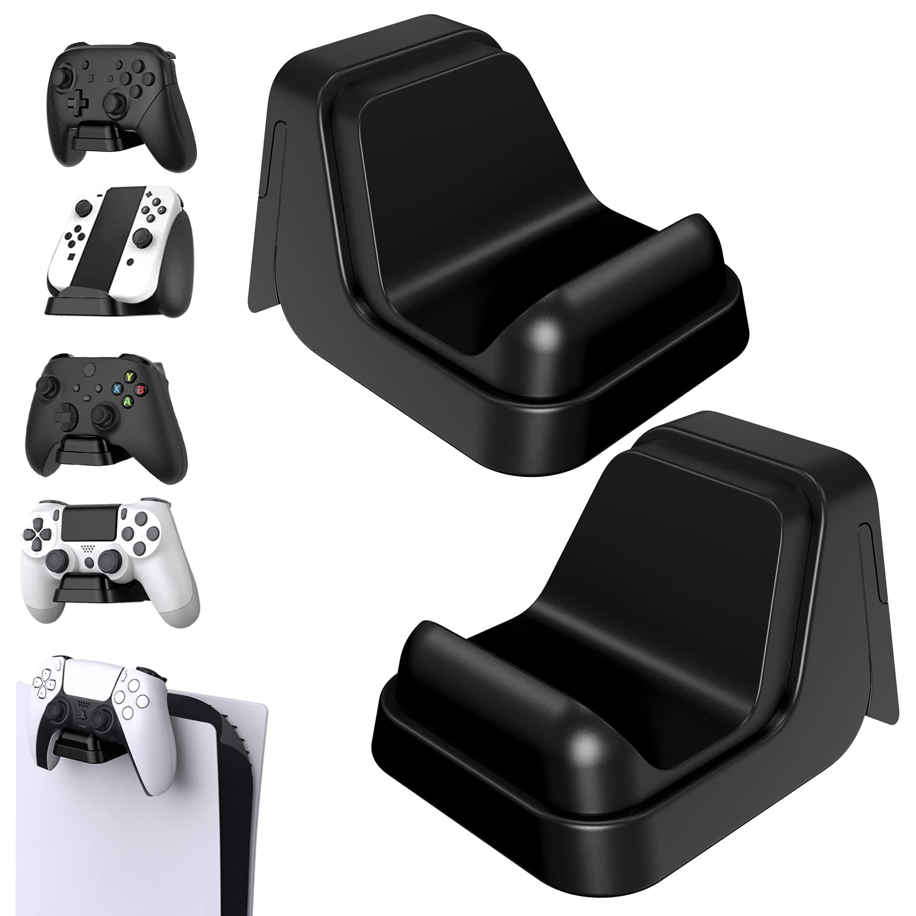 PlayVital 2 Pack Universal Game Controller Wall Mount for ps5 & Headset, Wall Stand for Xbox Series Controller, Wall Holder for Switch Pro Controller, Dedicated Console Hanger Mode for ps5 - Black