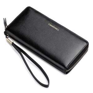 chanpincl rfid long wallets for women secure large capacity travel wristlet clutch multi-card simple wallet (black)