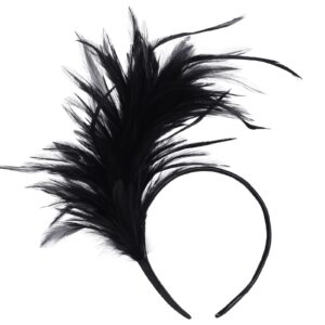 1920s feathers fascinator headband 50s prom queen headpiece for women kentucky derby cocktail wedding tea party gatsby (black)