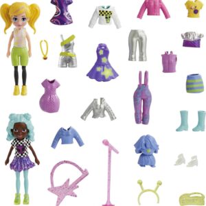 Polly Pocket Travel Toy with Two (3-inch) Dolls & 25 Accessories, Outer Space Fashion Pack with 2 Glow-in-The-Dark Pieces