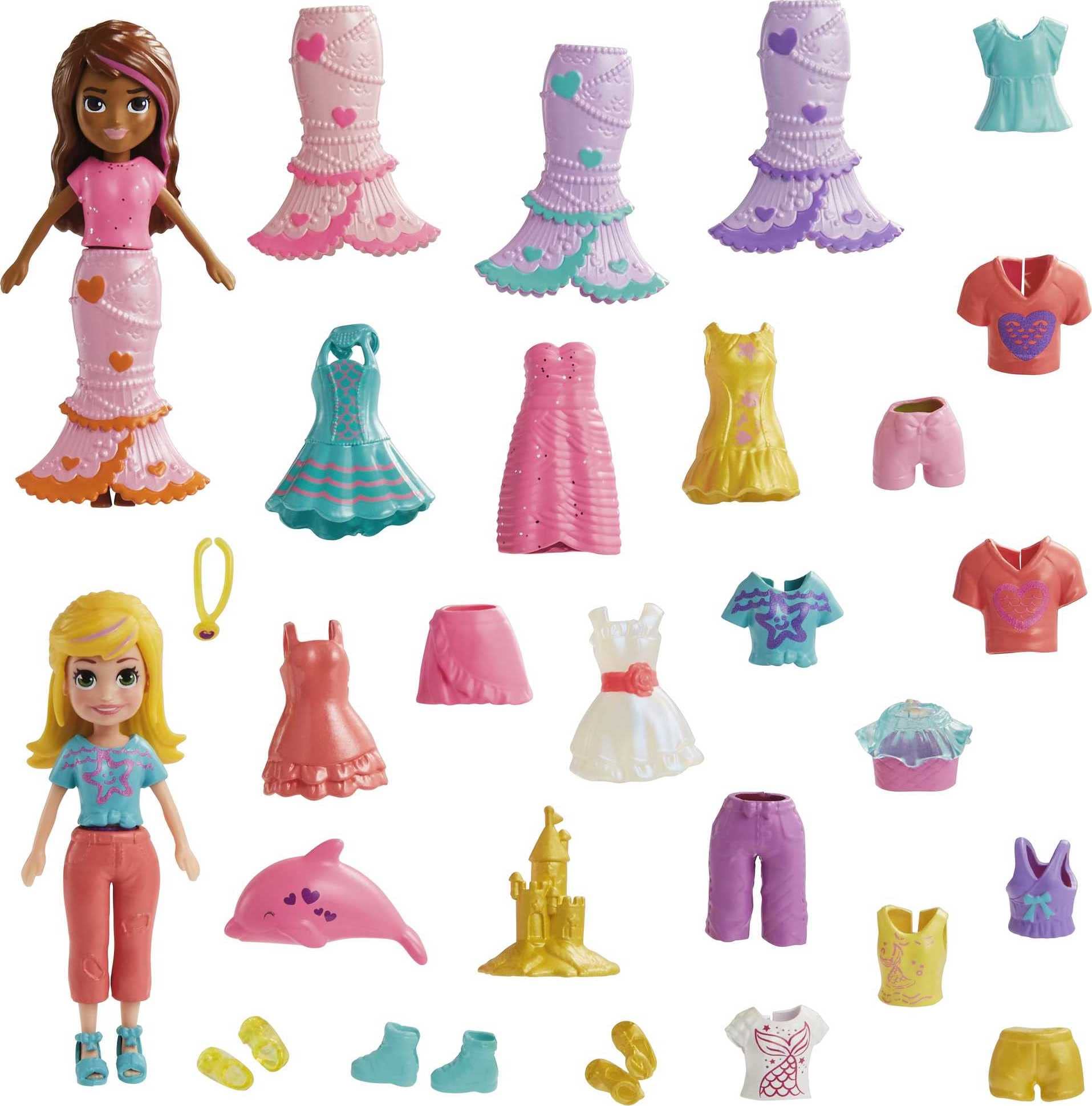 Polly Pocket Travel Toy with Two (3-inch) Dolls & 25 Accessories, Outer Space Fashion Pack with 2 Glow-in-The-Dark Pieces