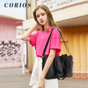 CORIOS Women Shoulder Bag Crossbody Bag Canvas Handbag Top Handle Bag Casual Messenger Bag Large Capacity Chic Bags for Shopping Work Travel Daily Black