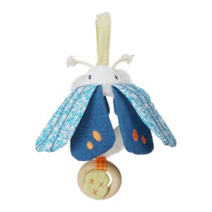 manhattan toy folklore plush luna moth soft tactile baby travel toy with crinkle fabric wings, baby mirror and wooden teether ring