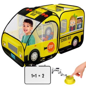 kiddzery school bus pop up kids play tent - tents with sound play button for toddler & up - girls and boys magic wheels bus for indoor & outdoor - pretend toy playhouse - playhouses for toddlers