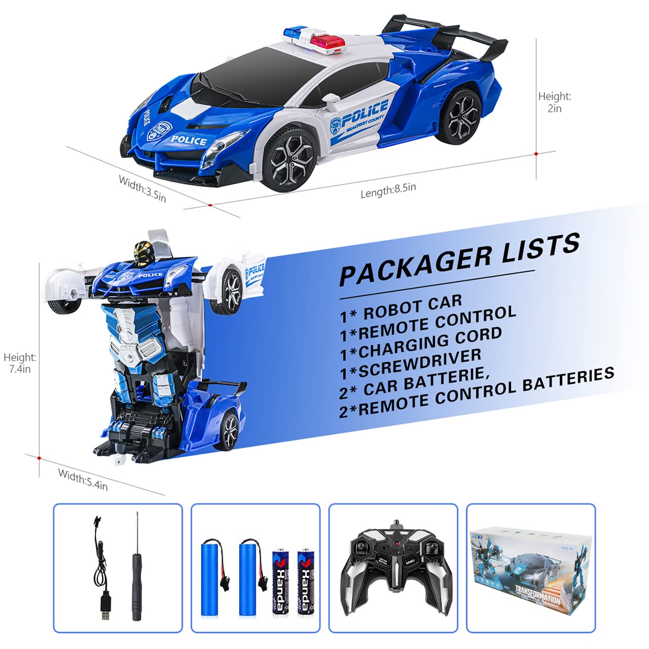 ID Gerilla Remote Control Car, One Button Deformation & LED Light & 360 Degree Rotating Drifting