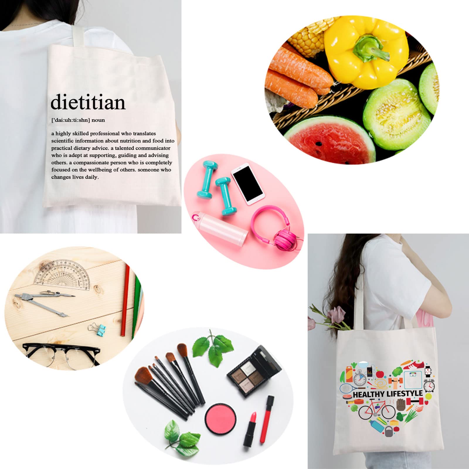 MEIKIUP Dietitian Canvas Tote Bag Shopping Bag Nutritionist Gift RD Registered Dietitian Gifts Dietitian Graduation Gift (Dietitian Tote Bag)