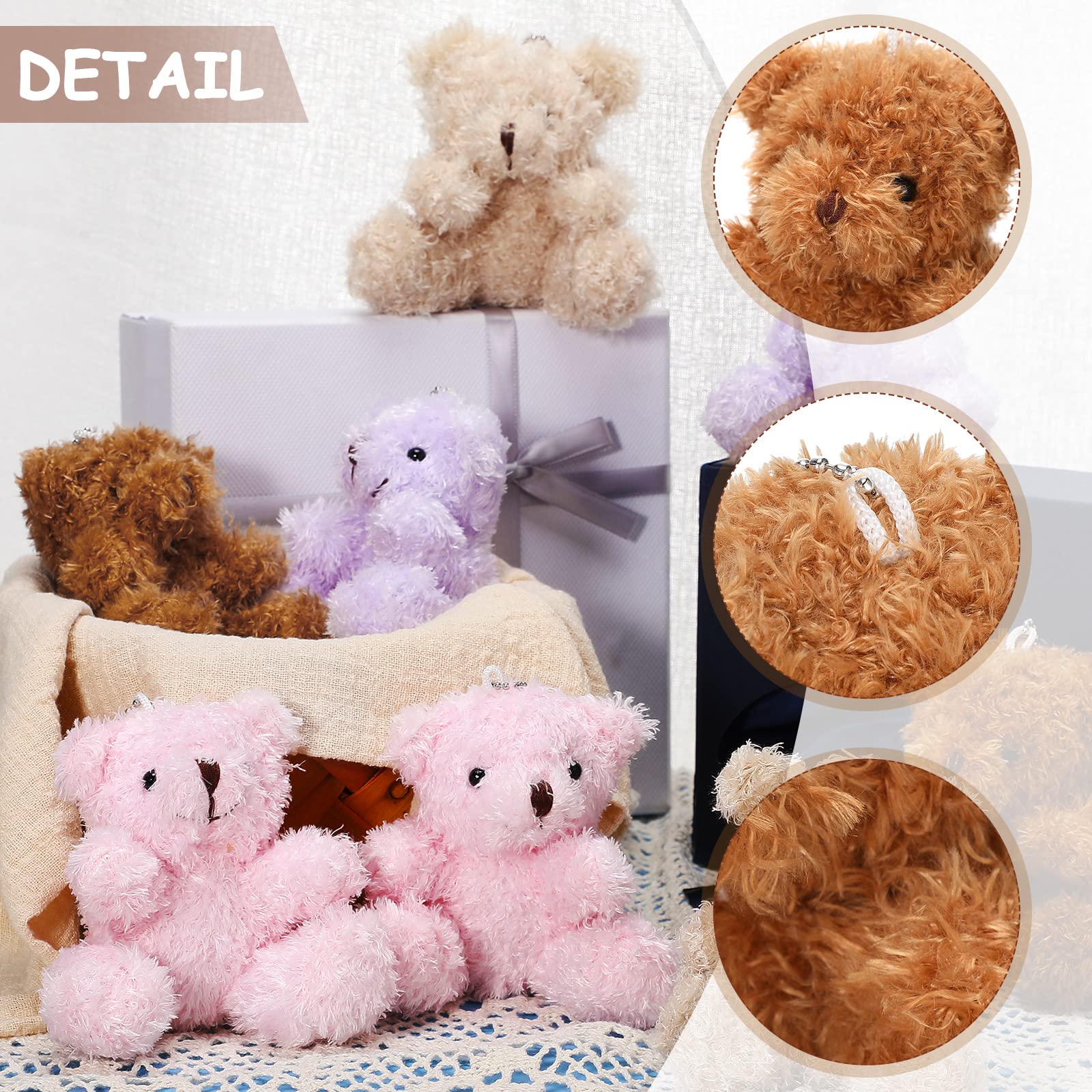 HyDren 18 Pcs 4 Inch Mini Plush Bears Small Bear Stuffed Animal Toys Tiny Fuzzy Bear Soft Bear Stuffed Doll for Christmas Birthday Party Favors Kid DIY Keychain Decor(Brown)