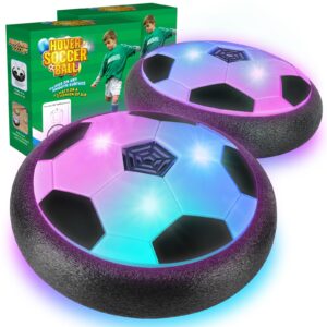 2 pack hover soccer ball with 8 pcs batteries, air floating soccer toy with led lights and foam bumper, indoor games for kids 4-8-12, toys gifts for 3 4 5 6 7 8 9 year old boys girls