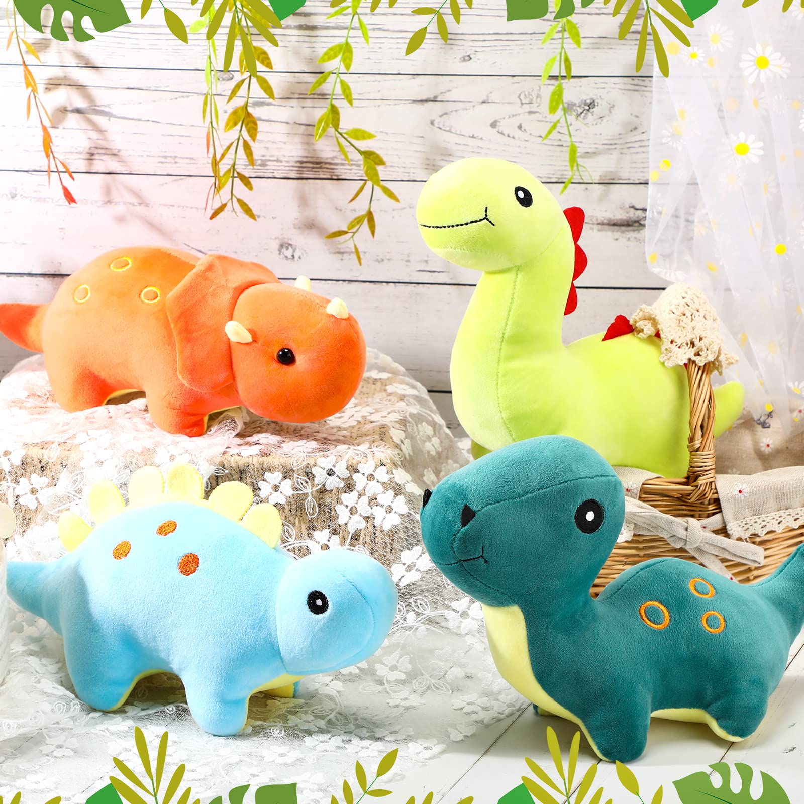 HyDren 4 Pack Plush Dinosaur Stuffed Animal Toys 9 Inch Cute Dinosaur Fat Soft Dino Plushie Gift for Boys Girls Birthday Party Favors