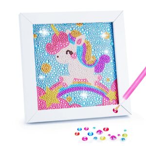 yohuu 5d diamond art kit for kids 7.1"x7.1" with wooden frame arts and crafts for kids ages 6-8-10-12 easy to diy mosaic gem dots painting by number kit home wall decoration