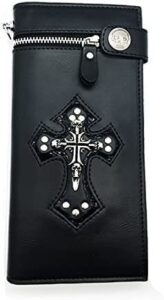 wallet men punk style personality long wallet skull cross retro wallet (color : black b, size : a)