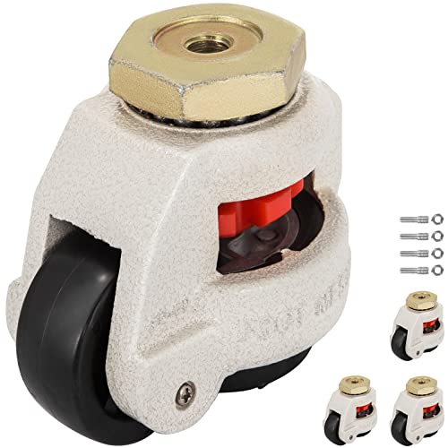 VEVOR Heavy Duty Leveling Caster Set, 4 – Pack 2.5" Self Leveling Casters, 4400LBS Max Loading Capacity, 1.2" x 1.38" Machine Casters Stem, for Moving Industry Equipment, Workbench, Shelves