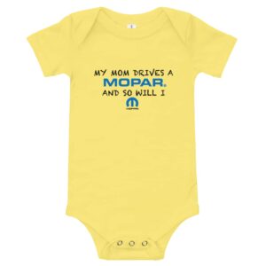 mopar mom drives baby bodysuit - yellow - 6-12 months