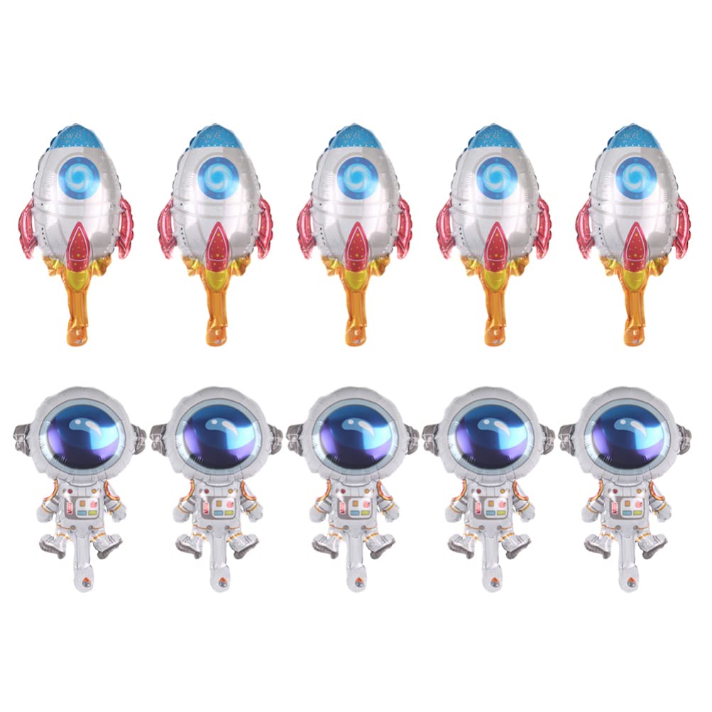 10pcs Mini Astronaut Spaceman Balloons Rocket Airship Balloons Foil Balloons for Baby Shower Birthday Outer Space Themed Party Decorations