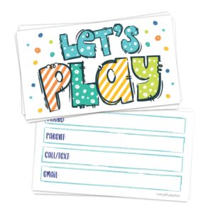 50 play date cards for kids - let's play keep in touch contact card for boys and girls (business card size)