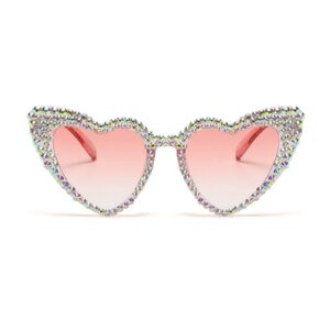 cute women heart sunglasses fashion shiny bling diamond sunglasses polygonal pink rhinestone sunglasses uv protection (pink)